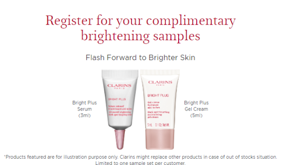 Clarins Singapore free Bright Plus serum and gel cream sample register ...